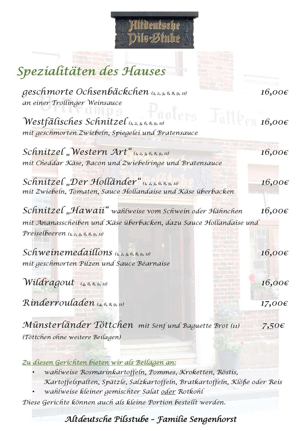 Aktuelle Speisekarte | Altdeutsche Pilsstube